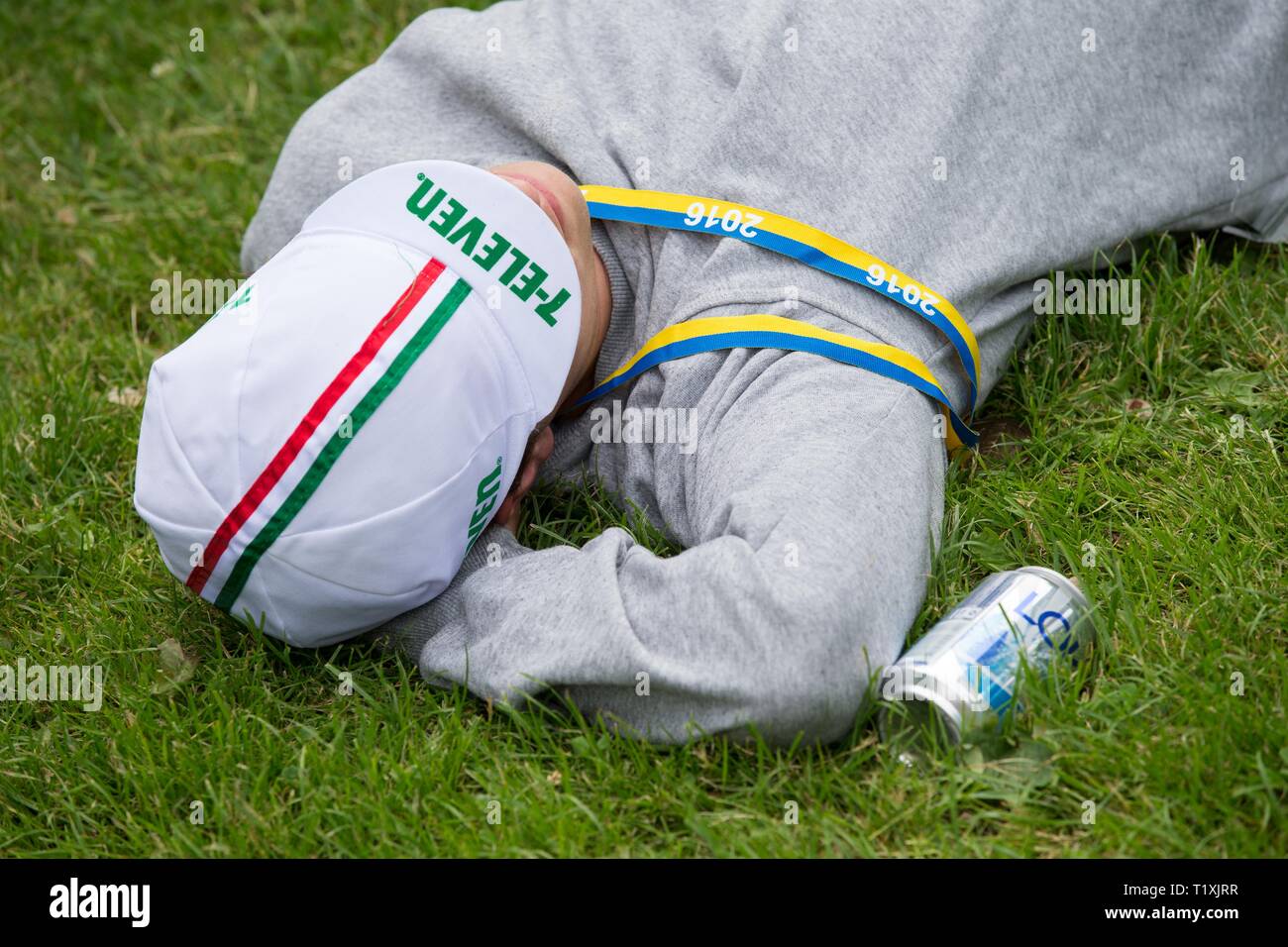 MOTALA 2016-06-18 Tired cyclist after the finish of the world's largest ...