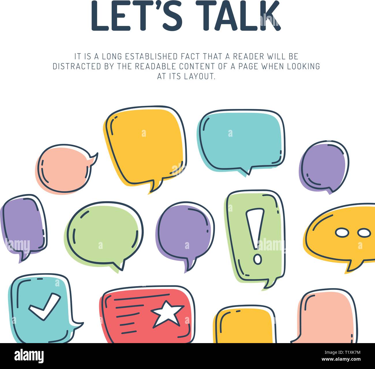 Speech Bubble Talk Traditional Doodle Icons Sketch Hand Made Design ...