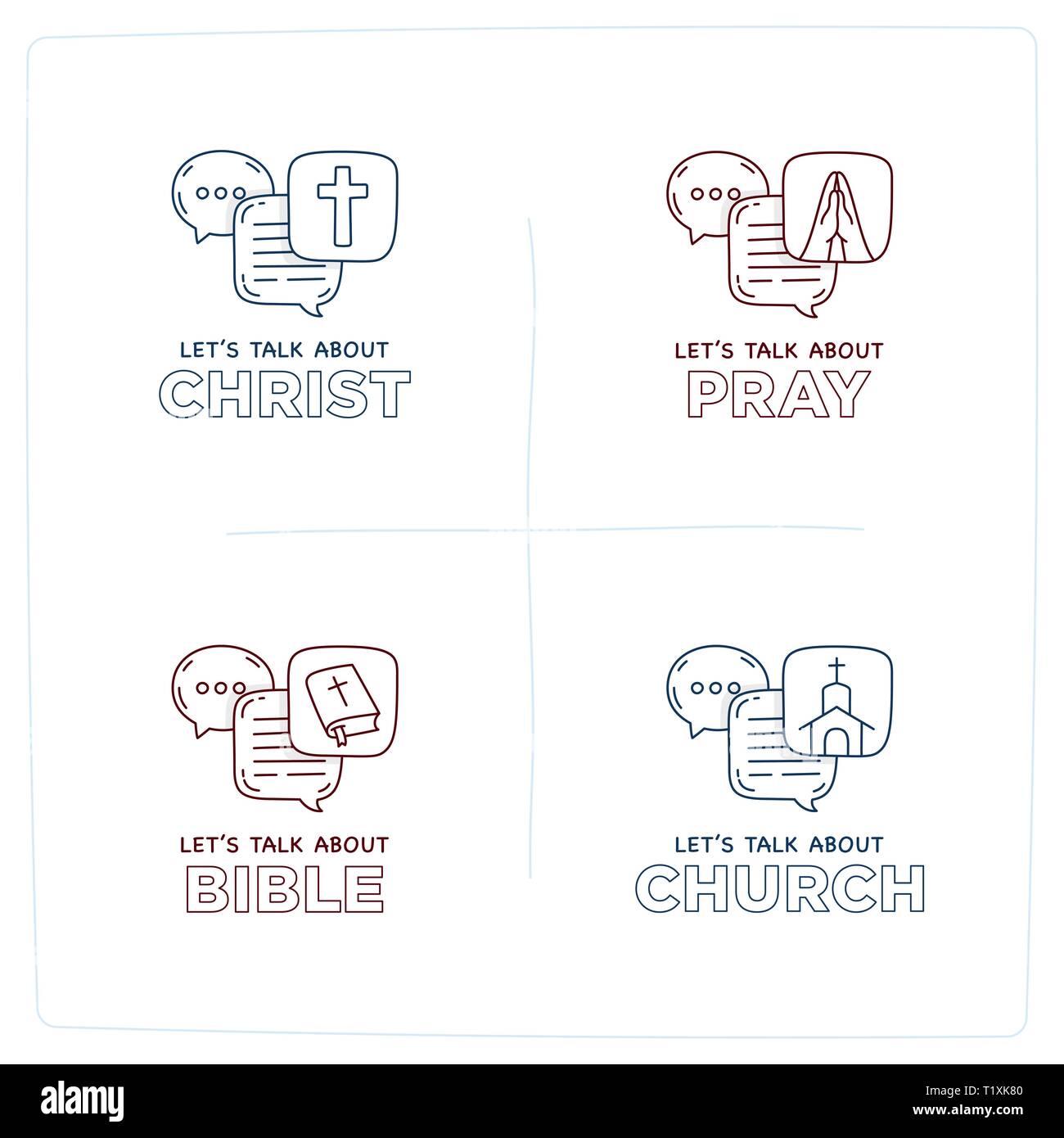 Let's talk about Christ, bible, church, pray doodle illustration dialog ...