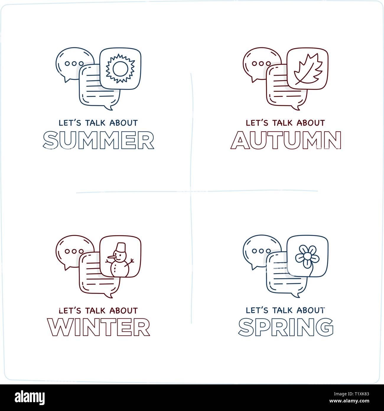 Let's talk about summer, winter, fall, spring doodle illustration ...