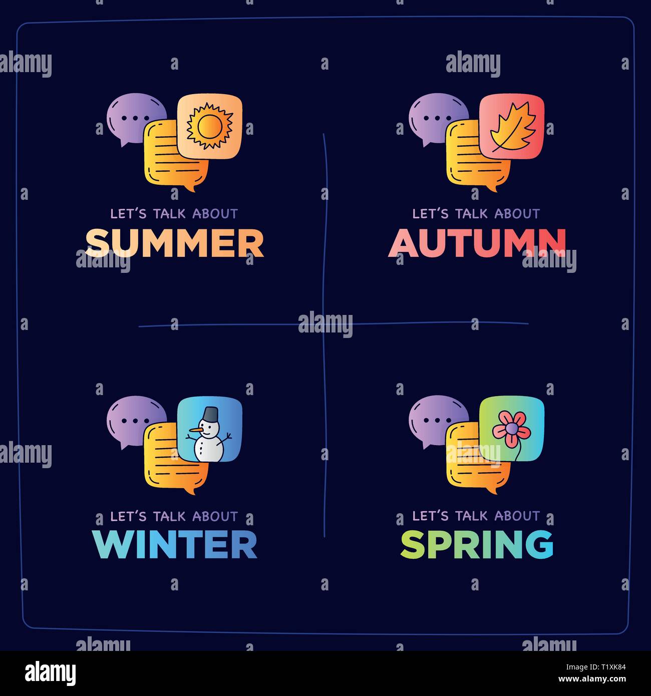 Let's talk about summer, winter, fall, spring doodle illustration ...