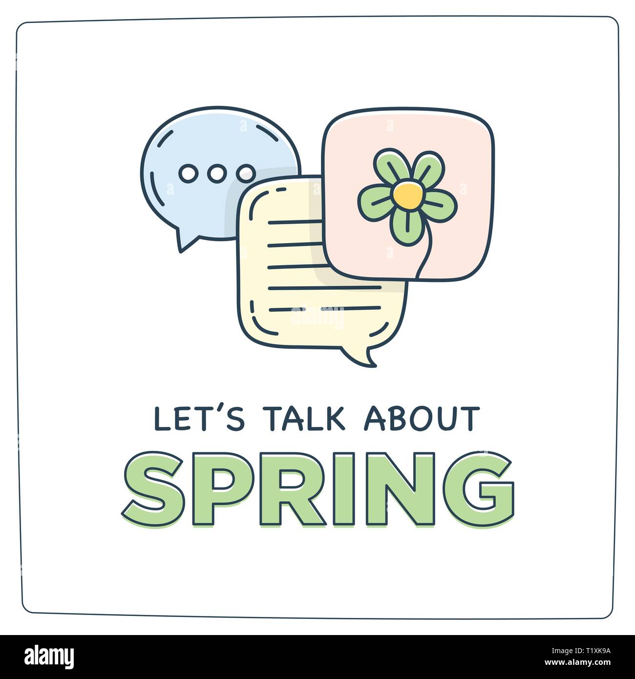 Let's talk about spring doodle illustration dialog speech bubbles with ...