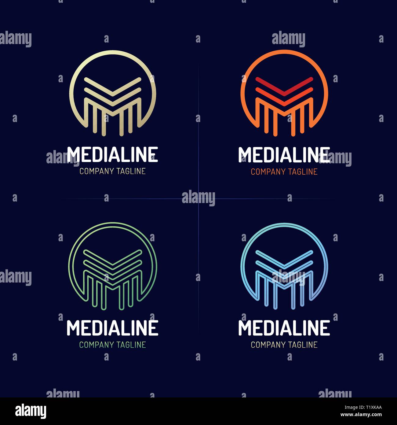 Minimal line font style M Letter Logo with circle Stock Vector Image ...