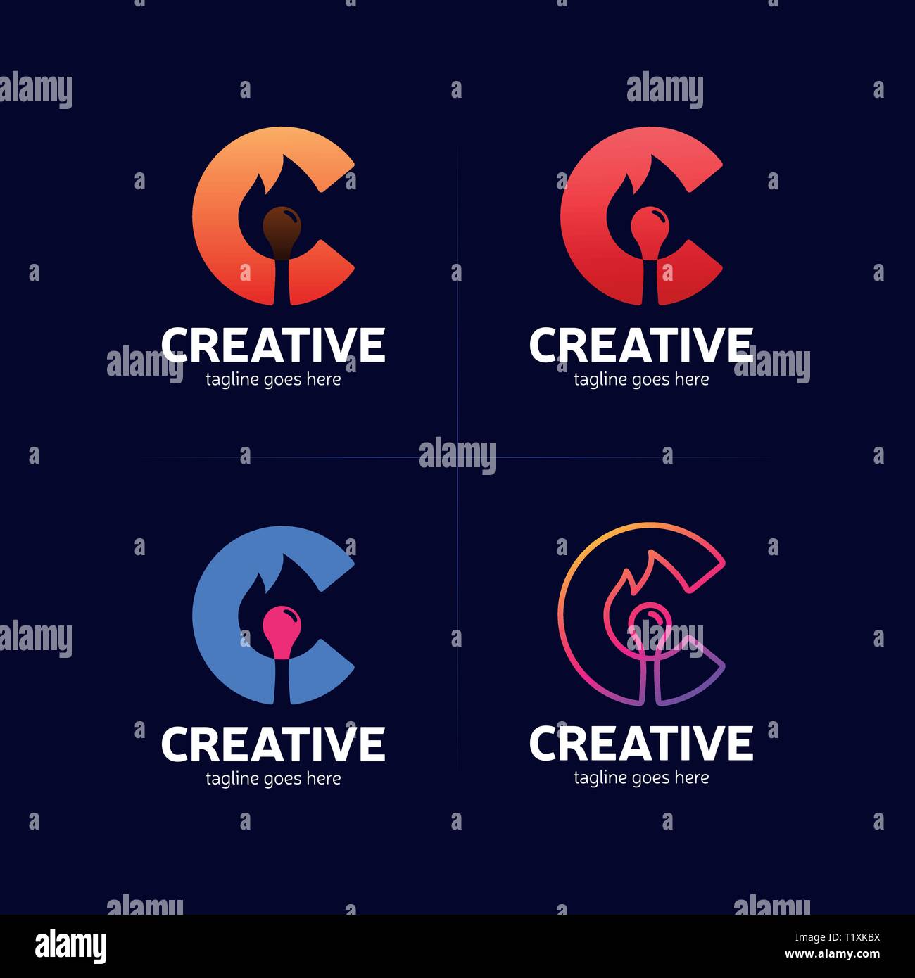 Hot creative letter C logo with burn match. Smart and idea logotype ...