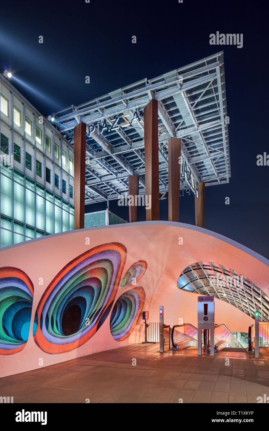 Illuminated entrance to 1250 bicycle underground parking facility at ...
