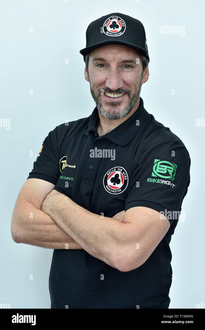 Belle Vue team manager Mark Lemon during the Belle Vue Aces Media Call ...