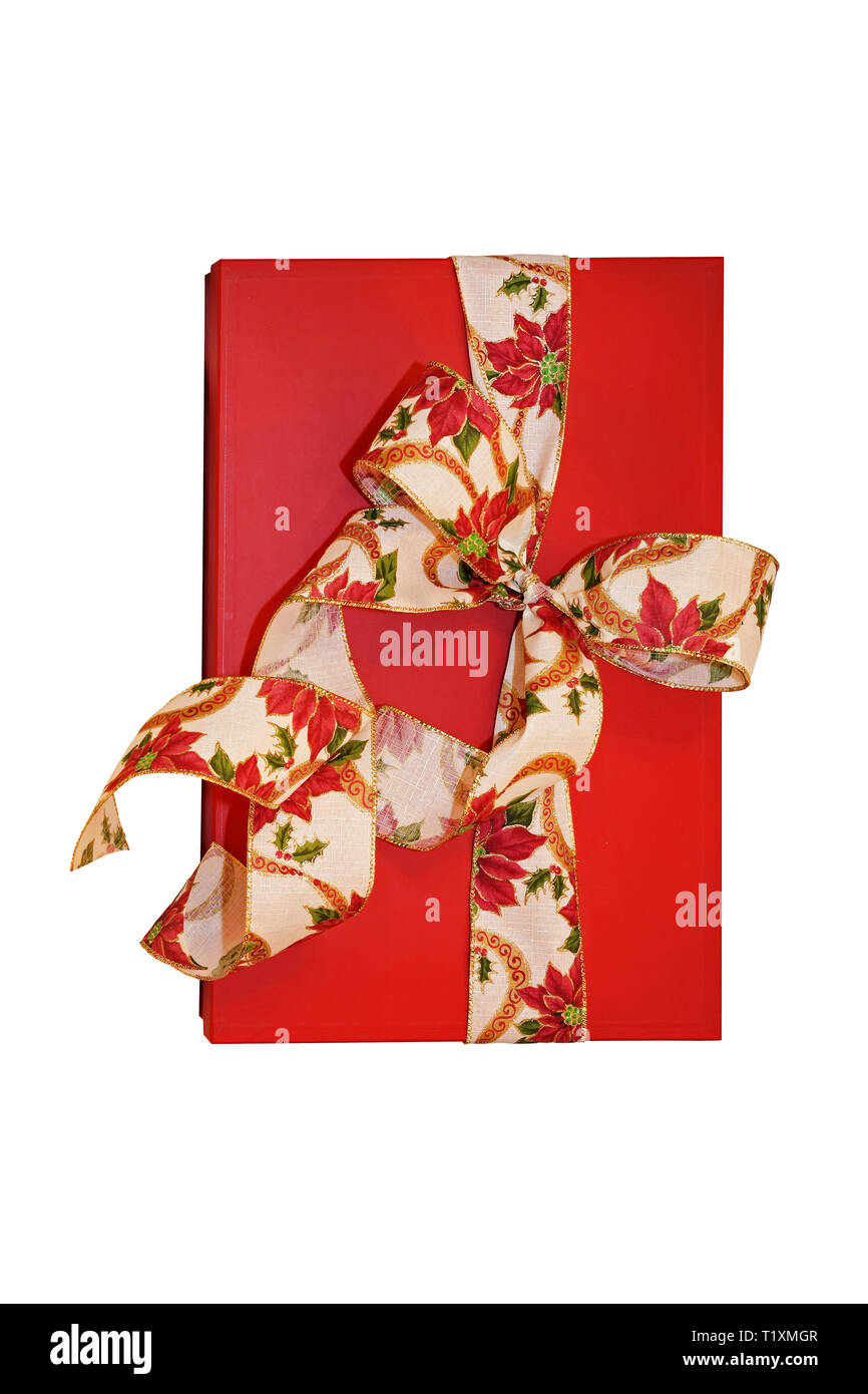 Red gift box with big bow isolated Stock Photo - Alamy