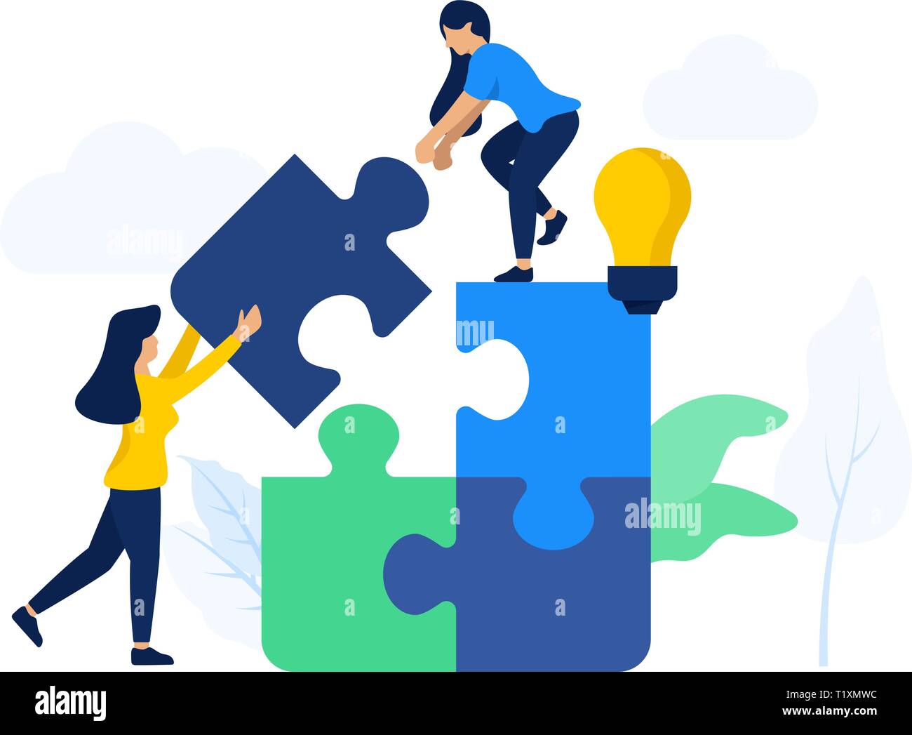 Vector illustration of business team concept. Women team up connecting ...