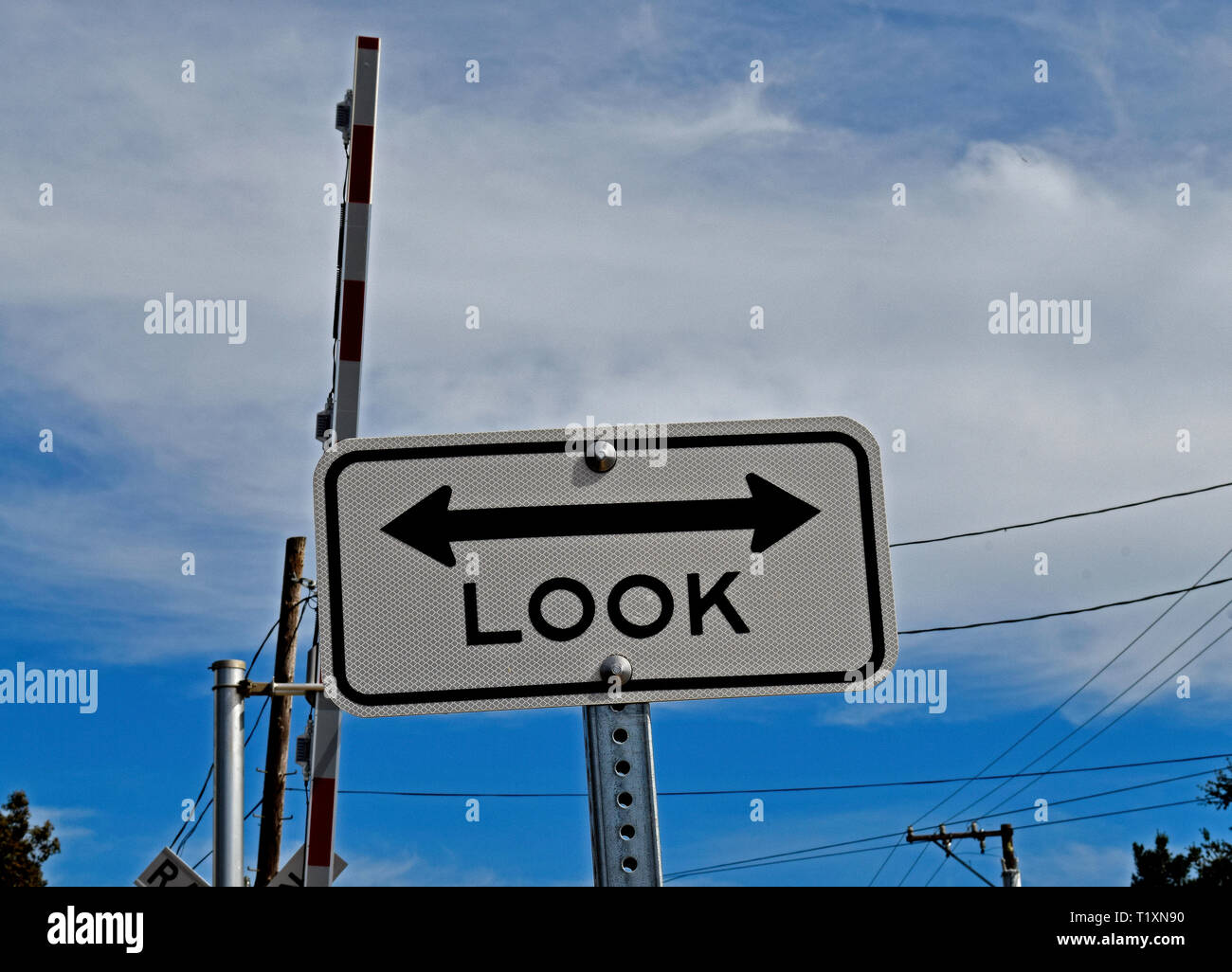 look both ways sign at a railroad crossing in Sunol, California Stock ... look both ways sign at a railroad crossing in Sunol, California Stock ...