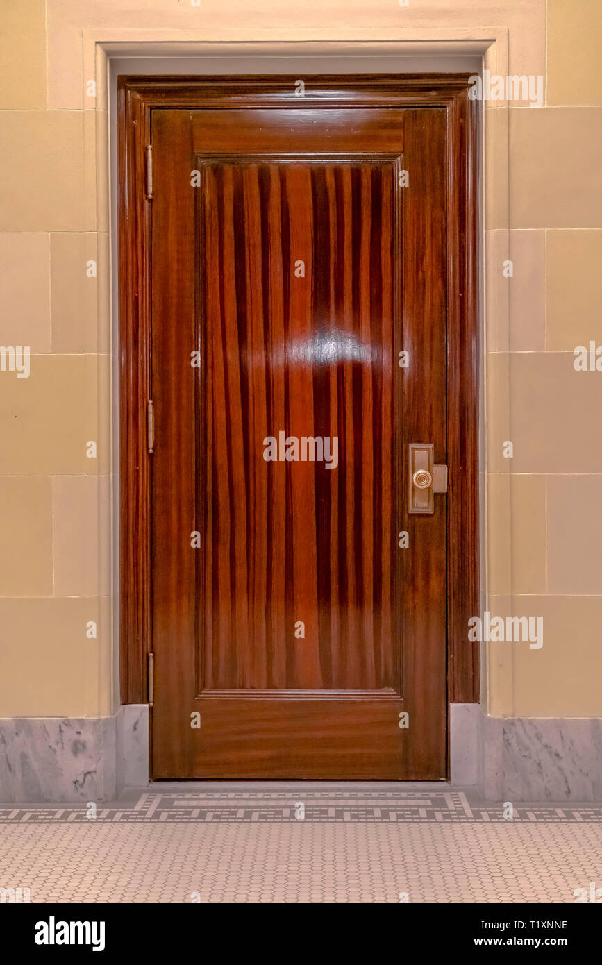 Glossy door inside Utah State Capital Building. Close up of a glossy ...
