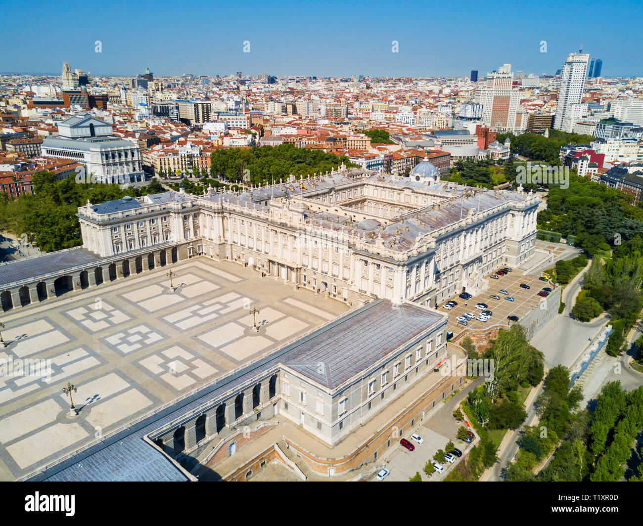 The Royal Palace of Madrid aerial panoramic view. Palacio Real de ...