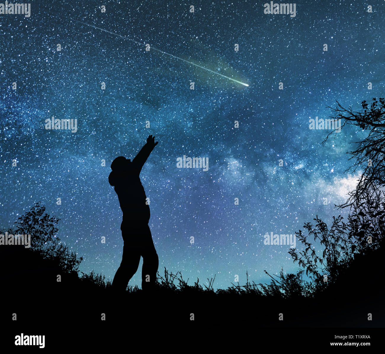 Woman Looking Up At Night Sky