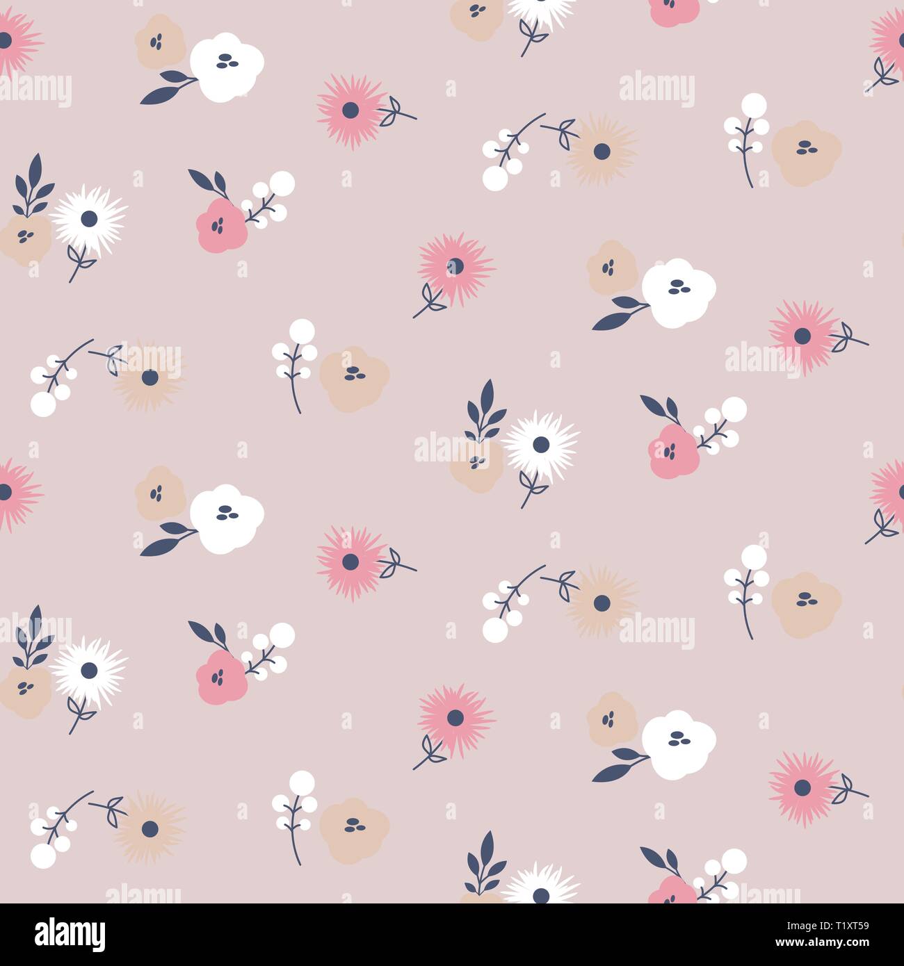 Simple meadow florals tender colors seamless vector pattern. Small buds ...
