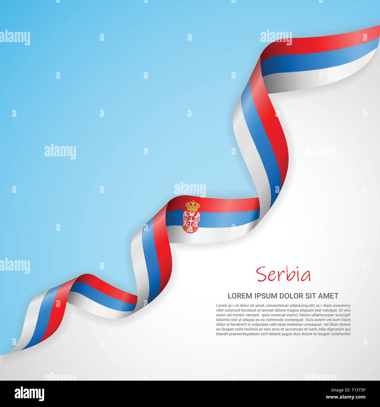 Vector banner in white and blue colors and waving ribbon with flag of ...