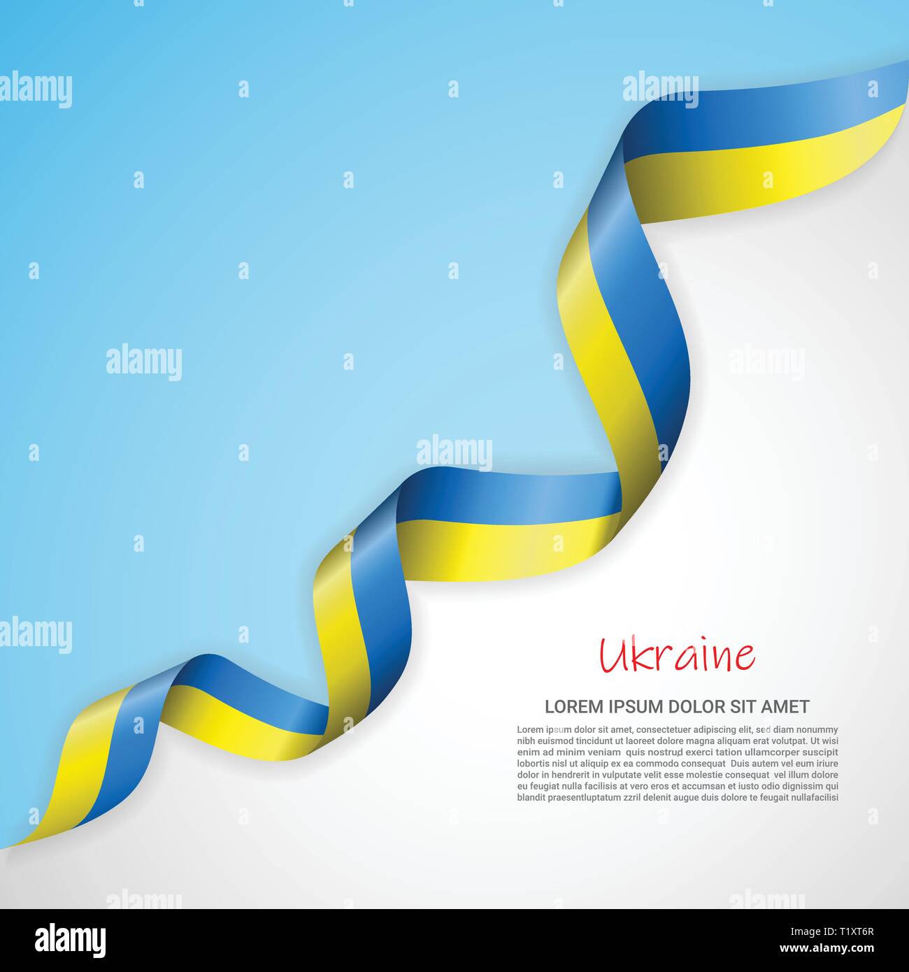 Vector banner in white and blue colors and waving ribbon with flag of Ukraine. Template for ...