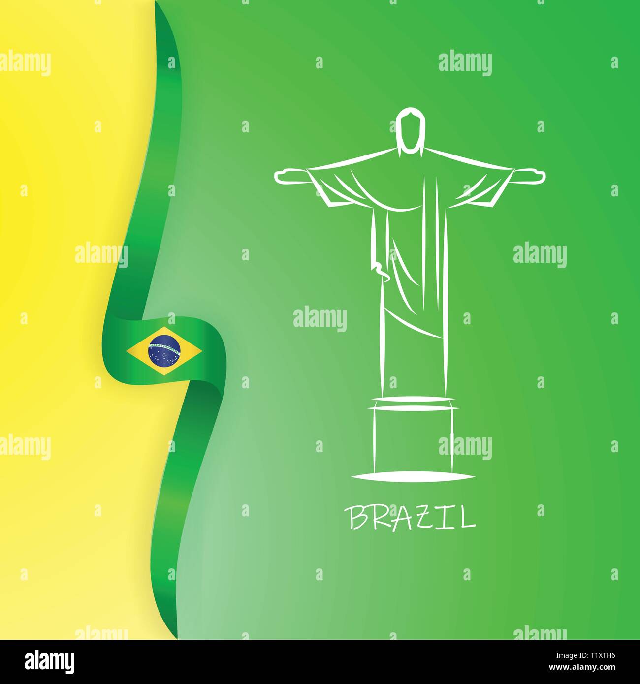 Flag of Brazil, Federative Republic of Brazil. Statue of Christ the ...