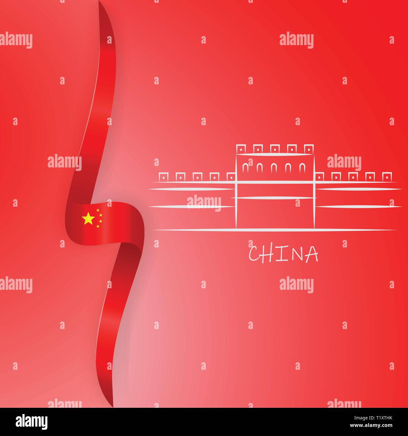 The great Wall of China with chinese flag. China politics illustration ...