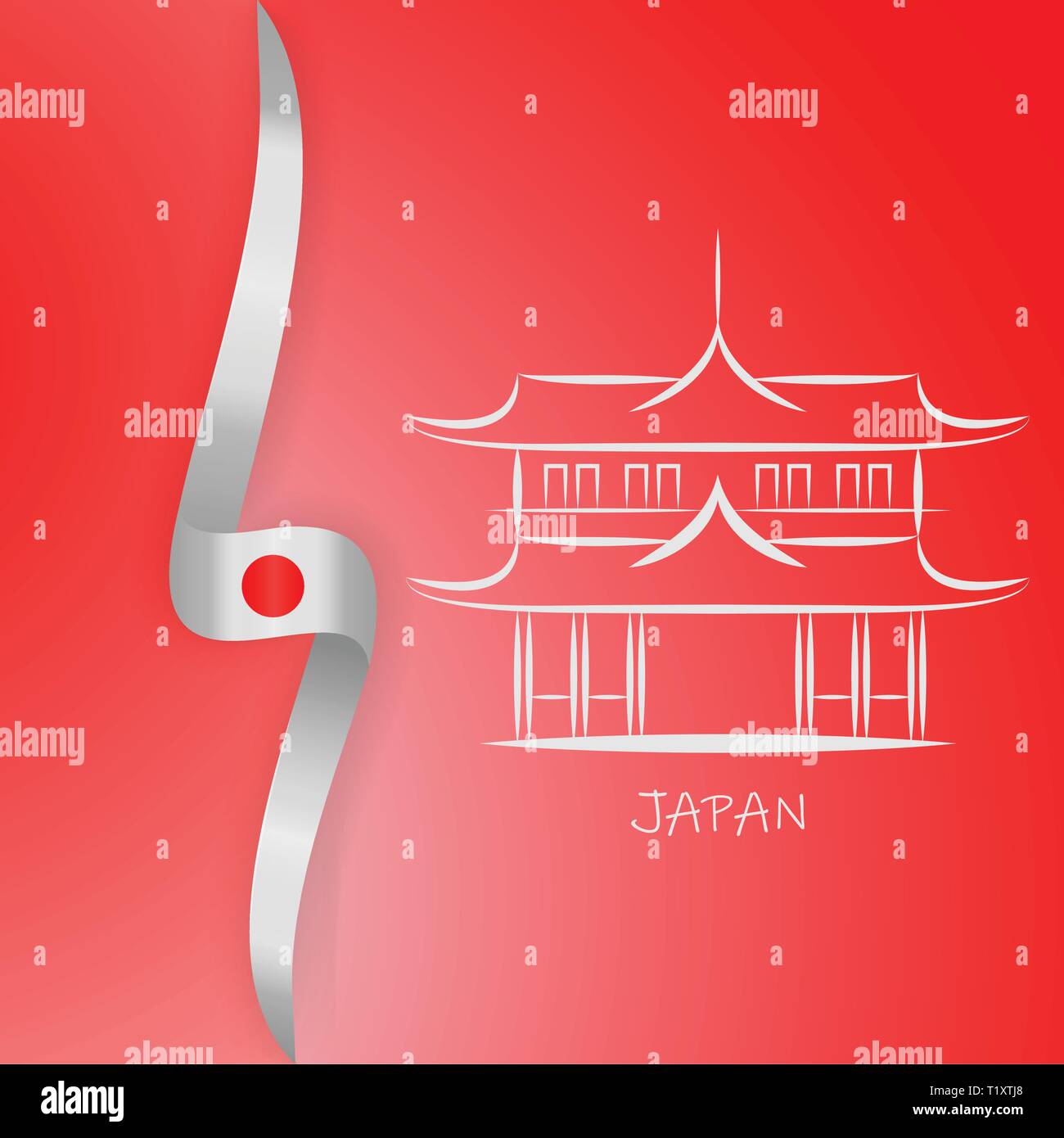 Set of Japanese symbols - national flag, multi-storied pagoda, flat ...