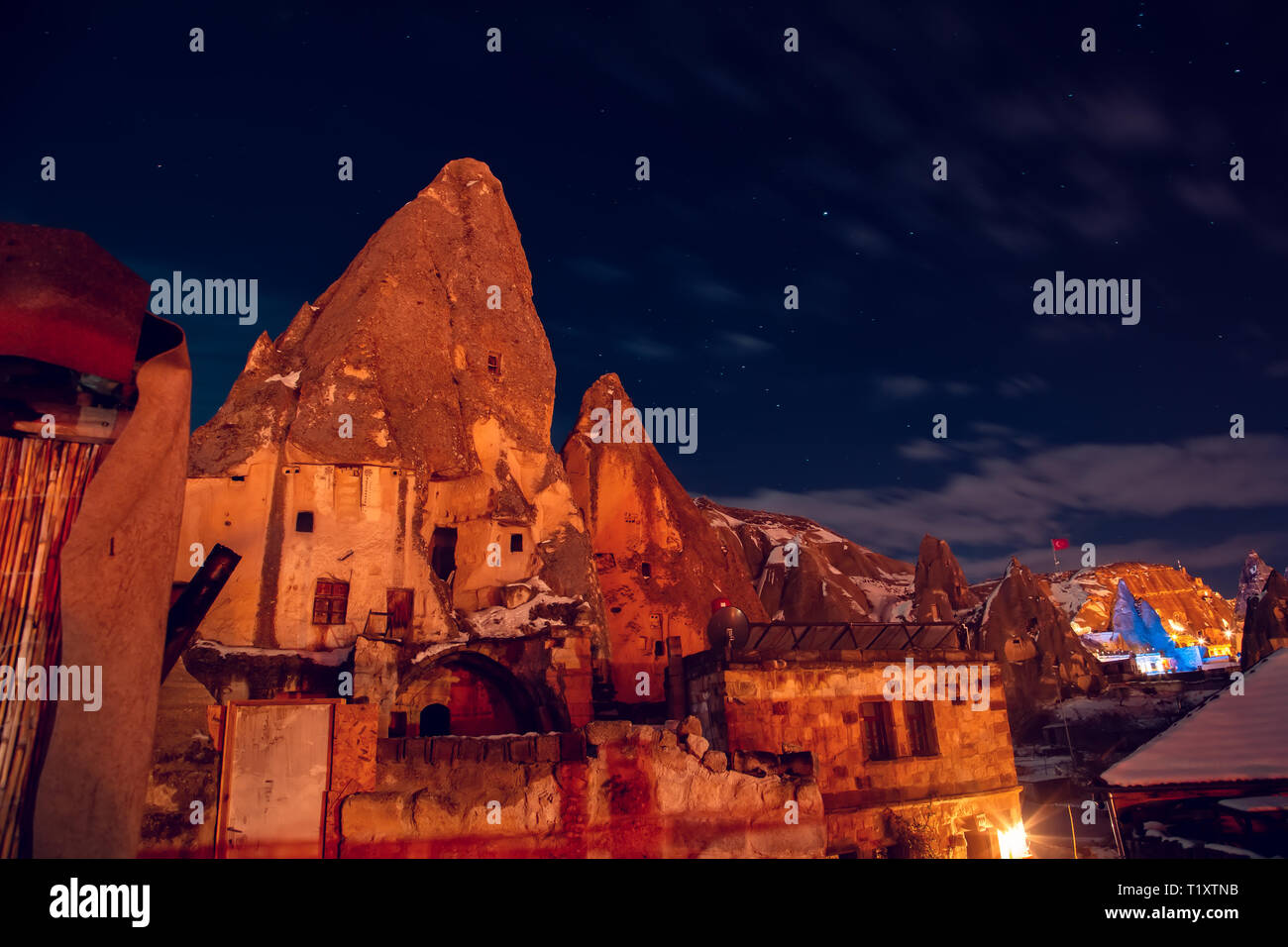 Moonlight night over Cappadocia. Gorgeous night landscape. Goreme ...