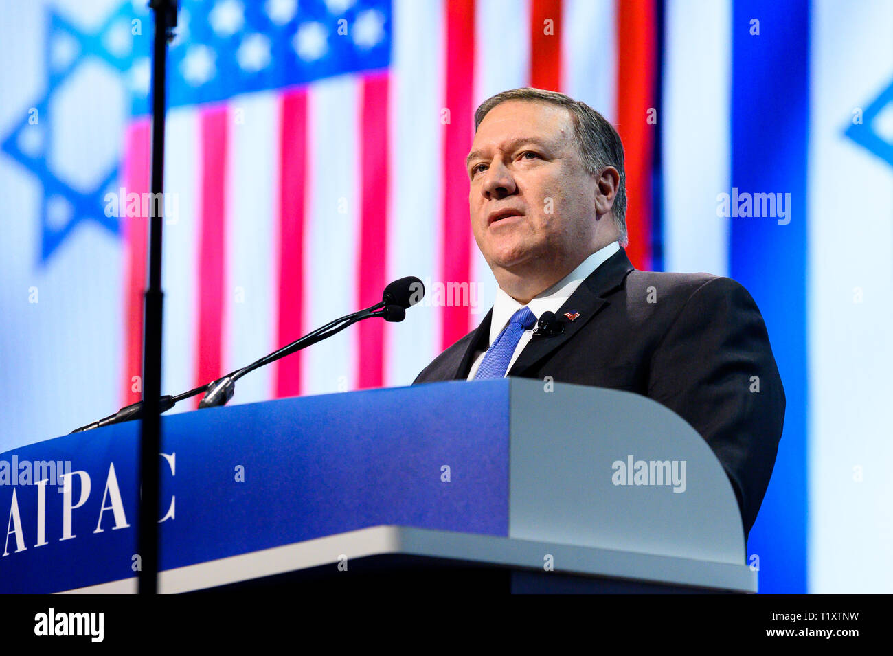 U.S. Secretary of State Mike Pompeo seen speaking during the American ...