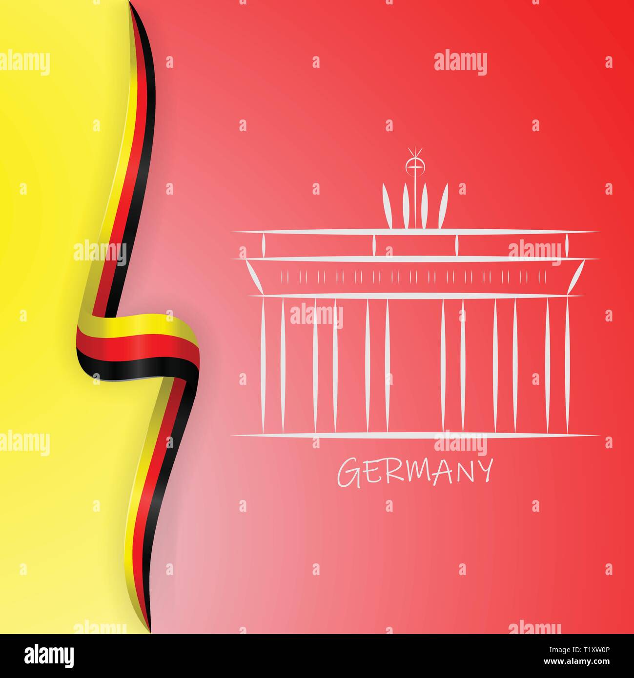 Germany flag wave and Brandenburg Gate, Brandenburger Tor. Vector ...