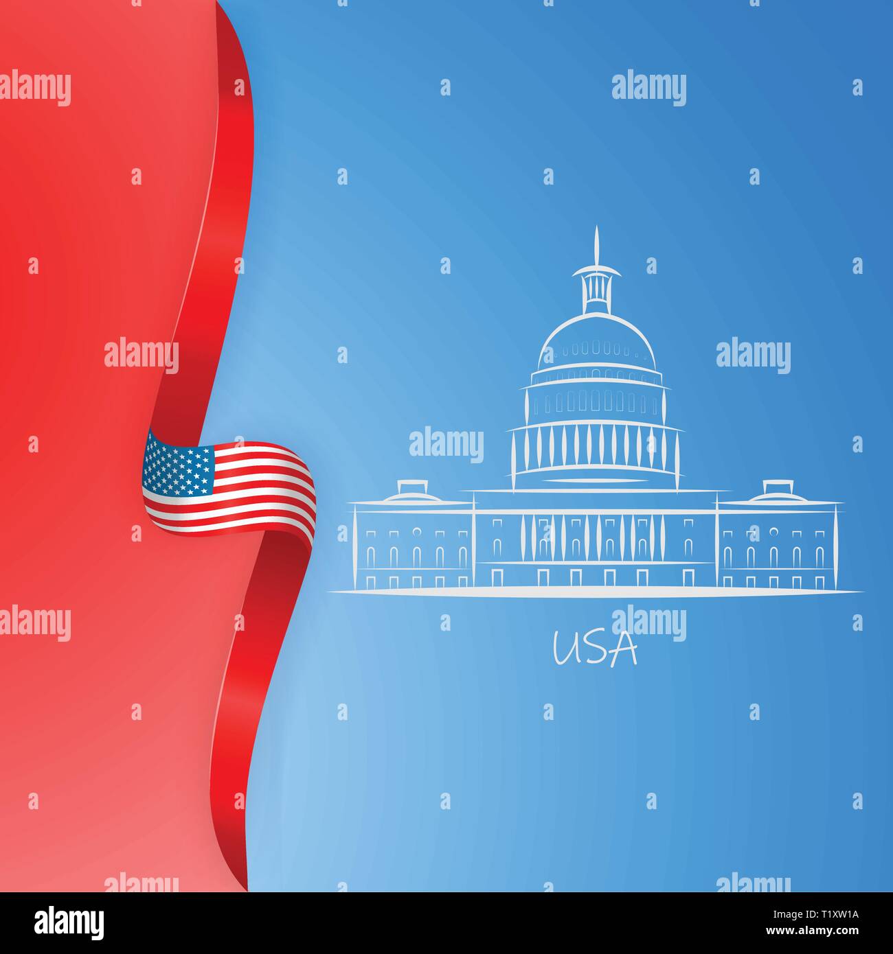 Patriotic American background with abstract USA flag and White house ...