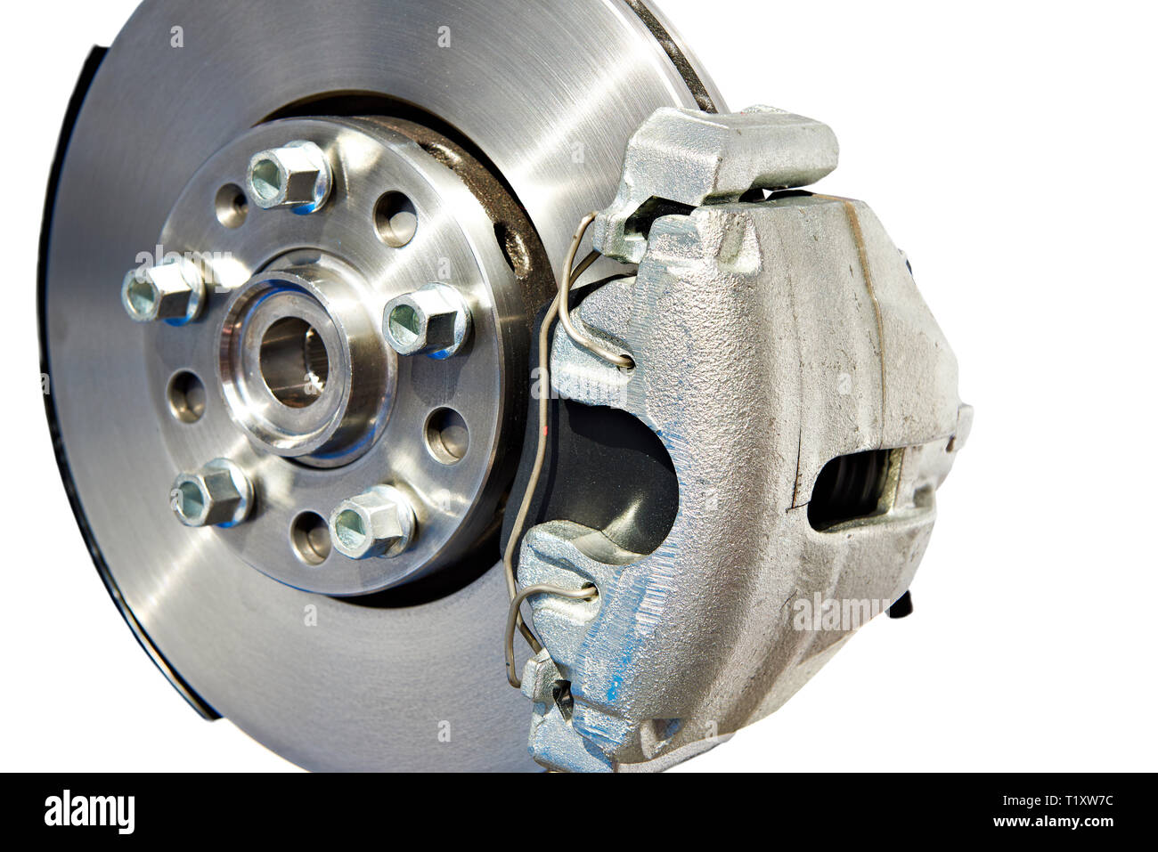 Brake disc and support with pads for car isolated white Stock Photo - Alamy