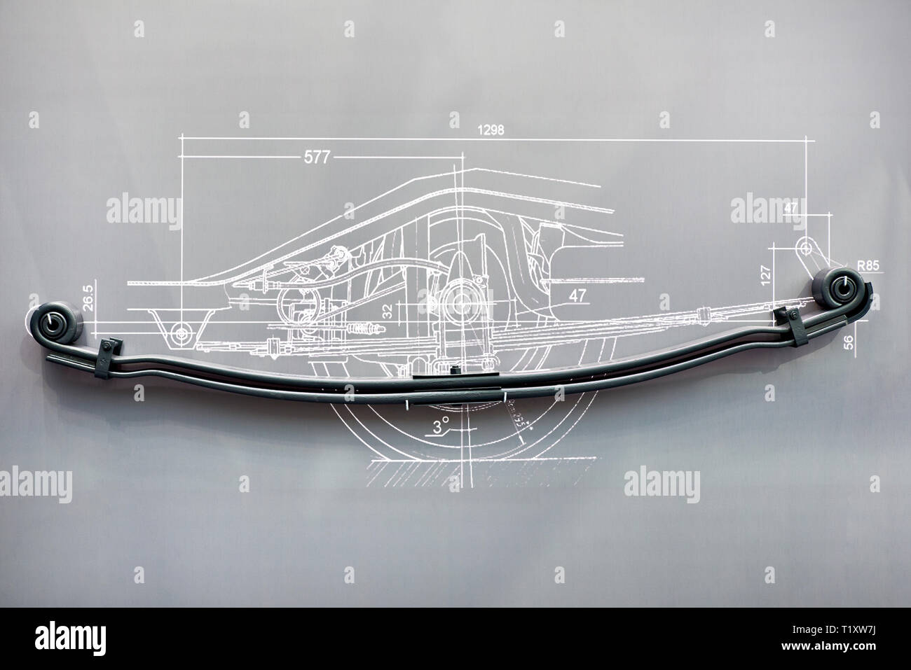 Spring vehicle suspension and the drawing Stock Photo - Alamy