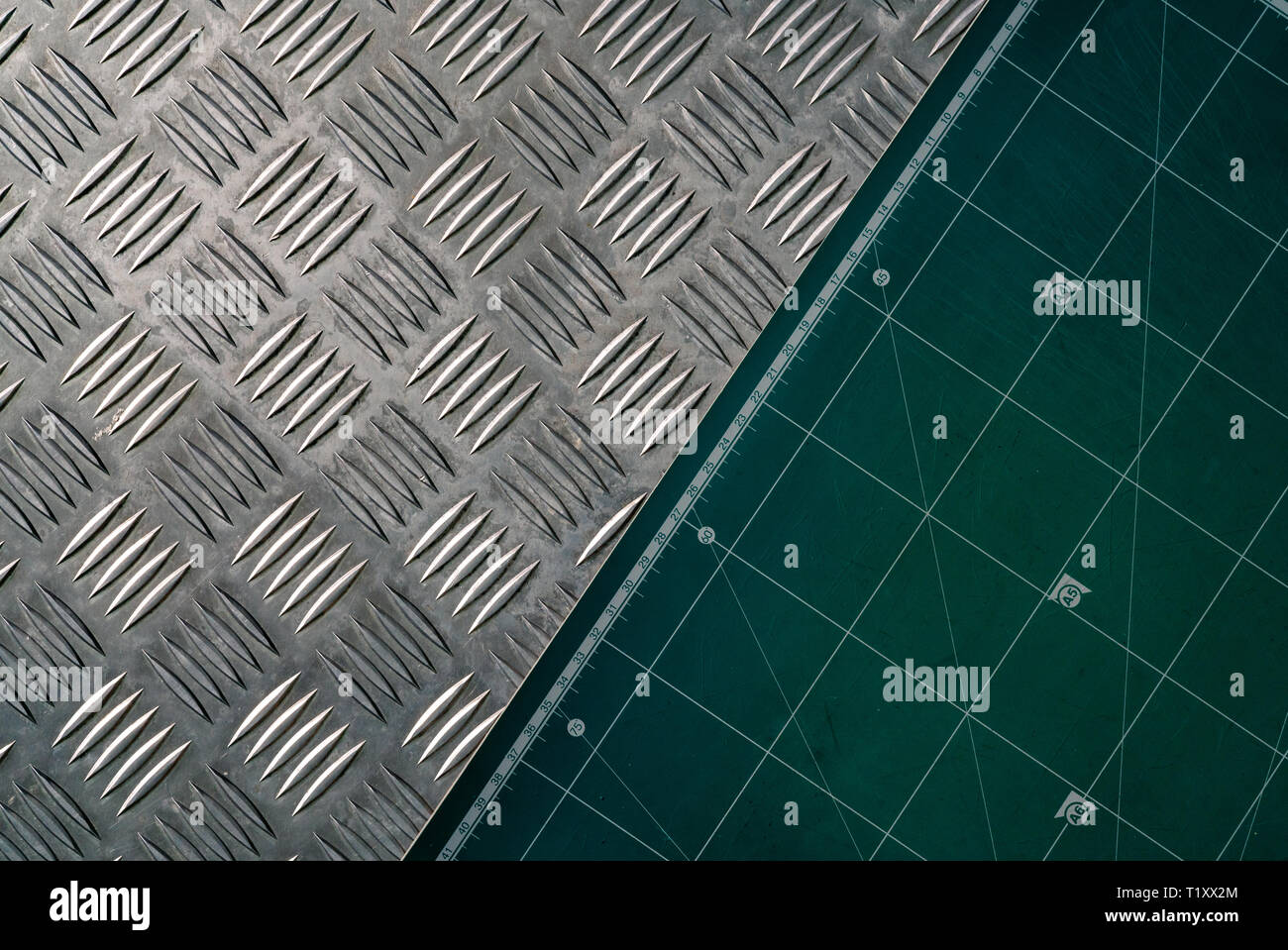 Industrial metal checker plate and green cutting mat. Metal checker ...