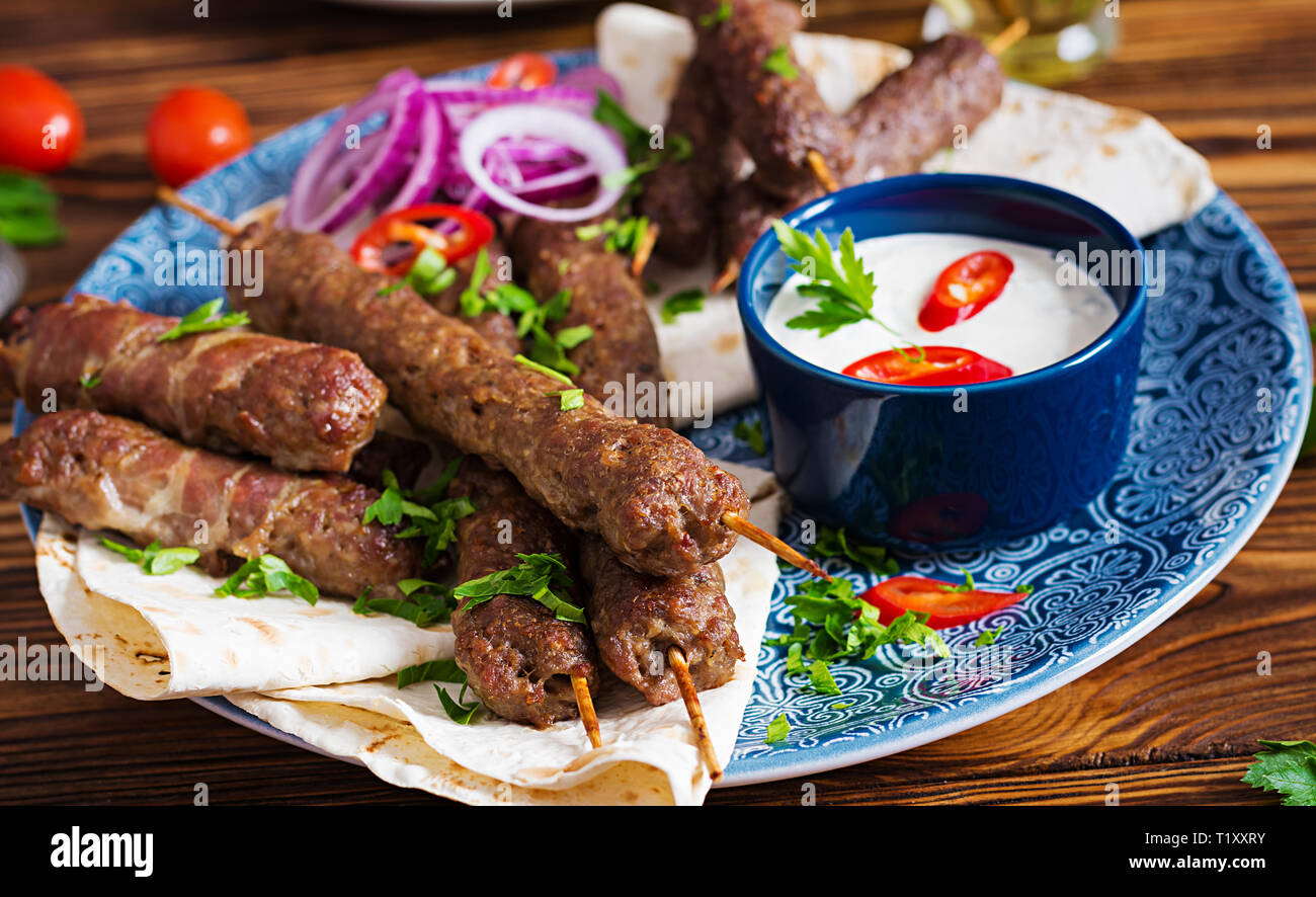 Turkish and Arabic Traditional Ramadan mix kebab plate. Kebab adana ...