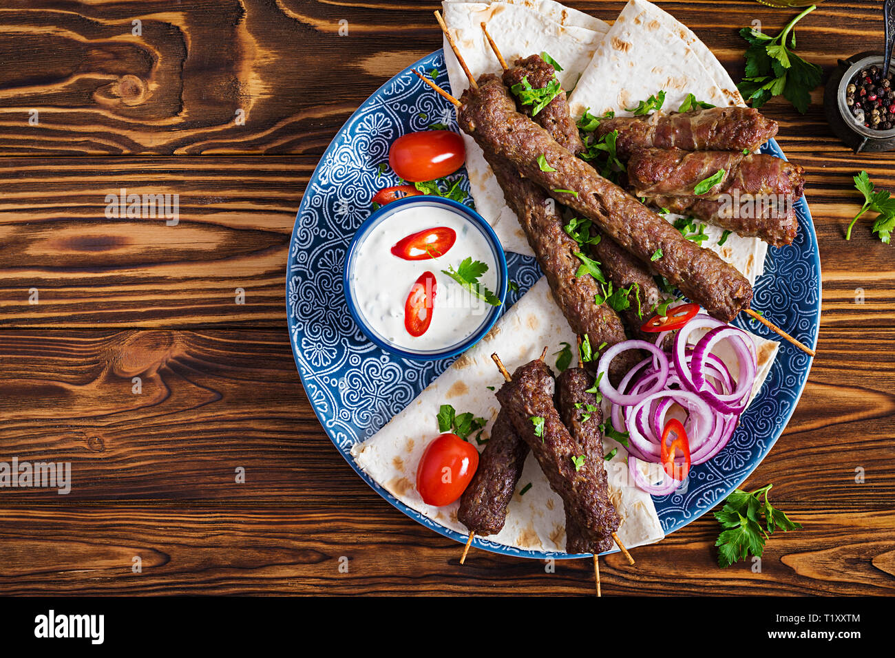 Turkish and Arabic Traditional Ramadan mix kebab plate. Kebab adana ...