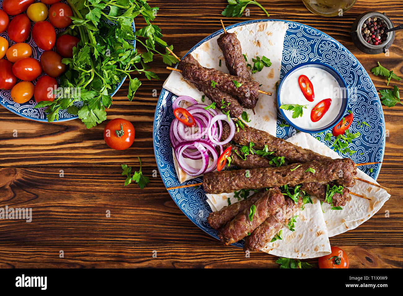 Turkish and Arabic Traditional Ramadan mix kebab plate. Kebab adana ...