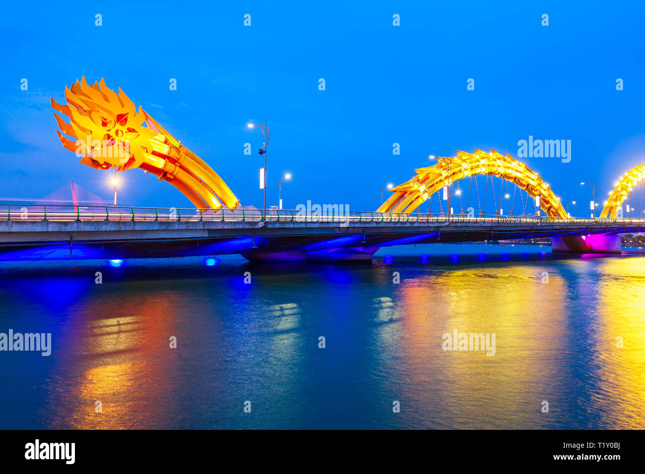Danang Dragon bridge through Han river in Da Nang city in Vietnam Stock ...