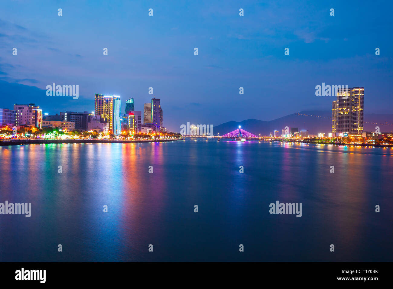 Da Nang city centre skyline aerial panoramic view. Danang is the fourth ...