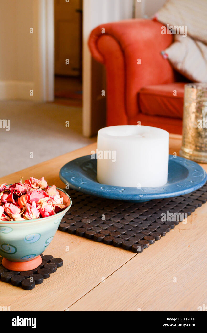 Stylish home interior shot of coffee table Stock Photo - Alamy