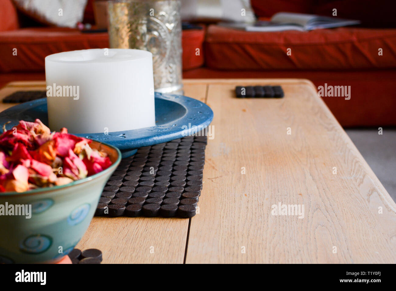 Stylish home interior shot of coffee table Stock Photo - Alamy