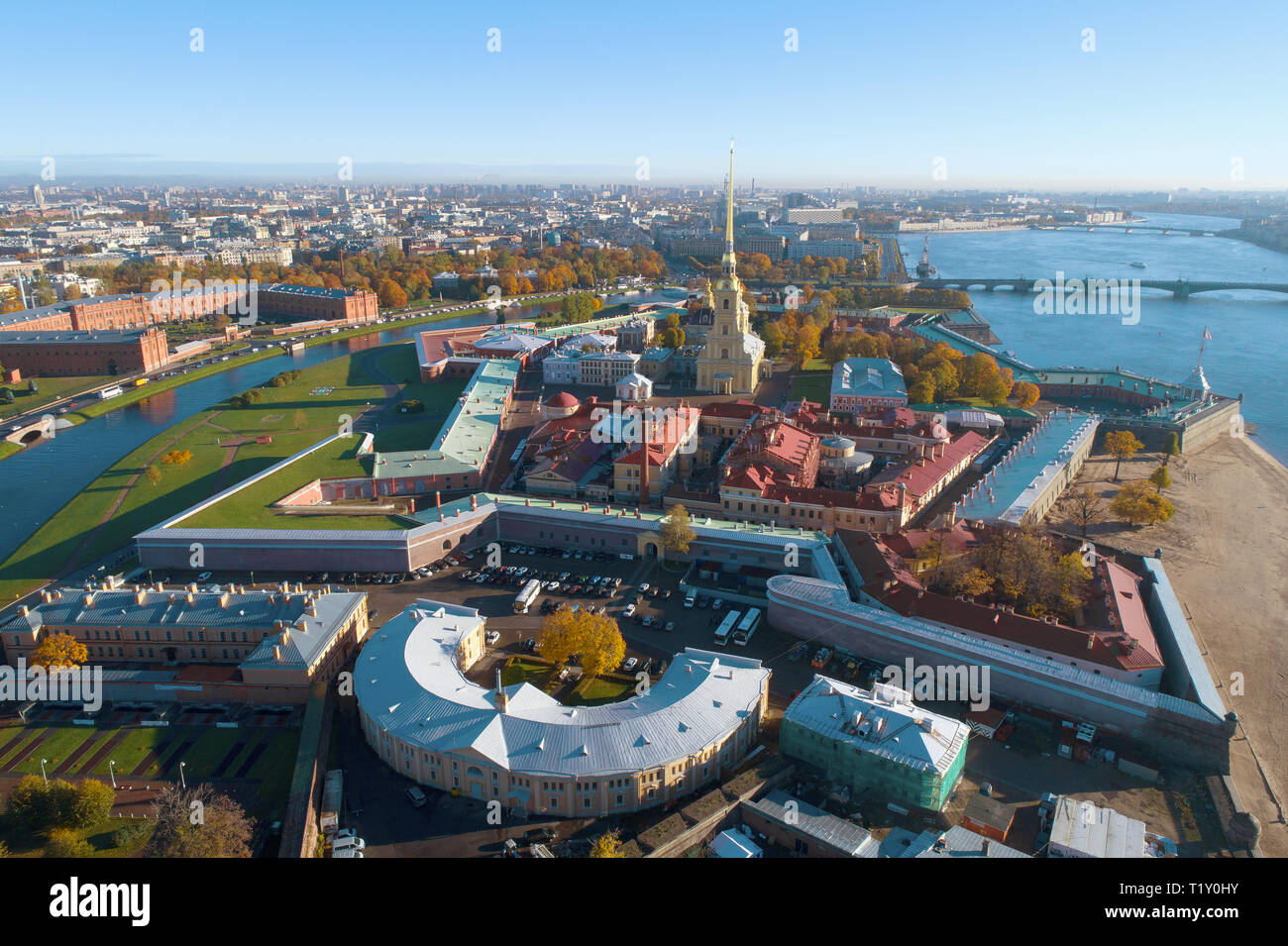 A view from the height of the Peter and Paul Fortress on a sunny ...