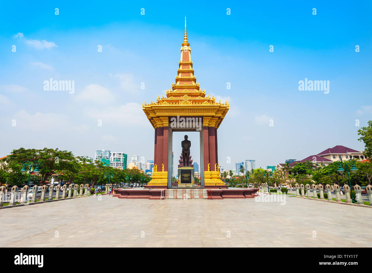 Statue of King Father Norodom Sihanouk is located in Phnom Penh in ...