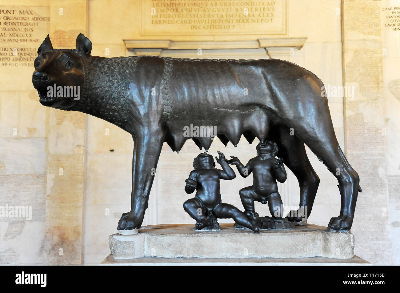 Romulus Sculpture Capitoline Wolf With Romulus And Remus Stock Image