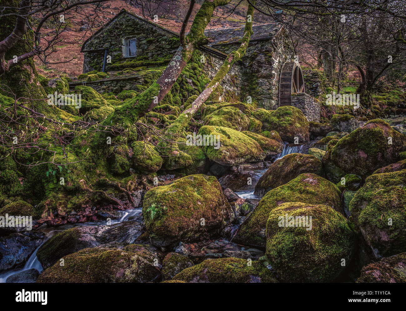 Old Watermill Cottage at Combe Gill under Rosthwaite Fell in Borrowdale ...