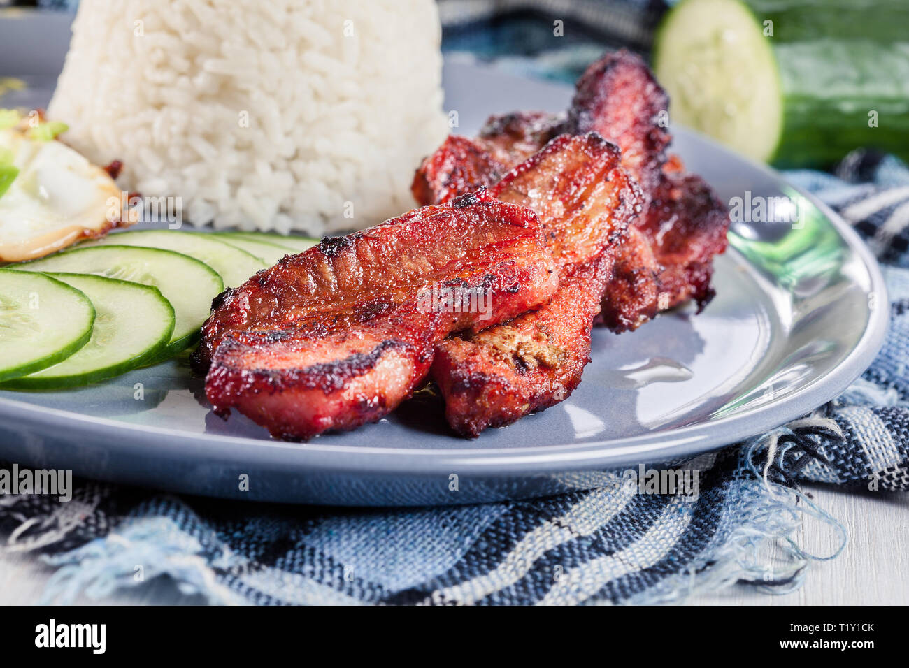 Pork tocino with rice and fried egg. Filipino dish Stock Photo - Alamy