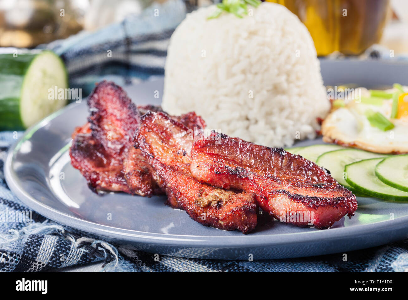 Pork tocino with rice and fried egg. Filipino dish Stock Photo - Alamy