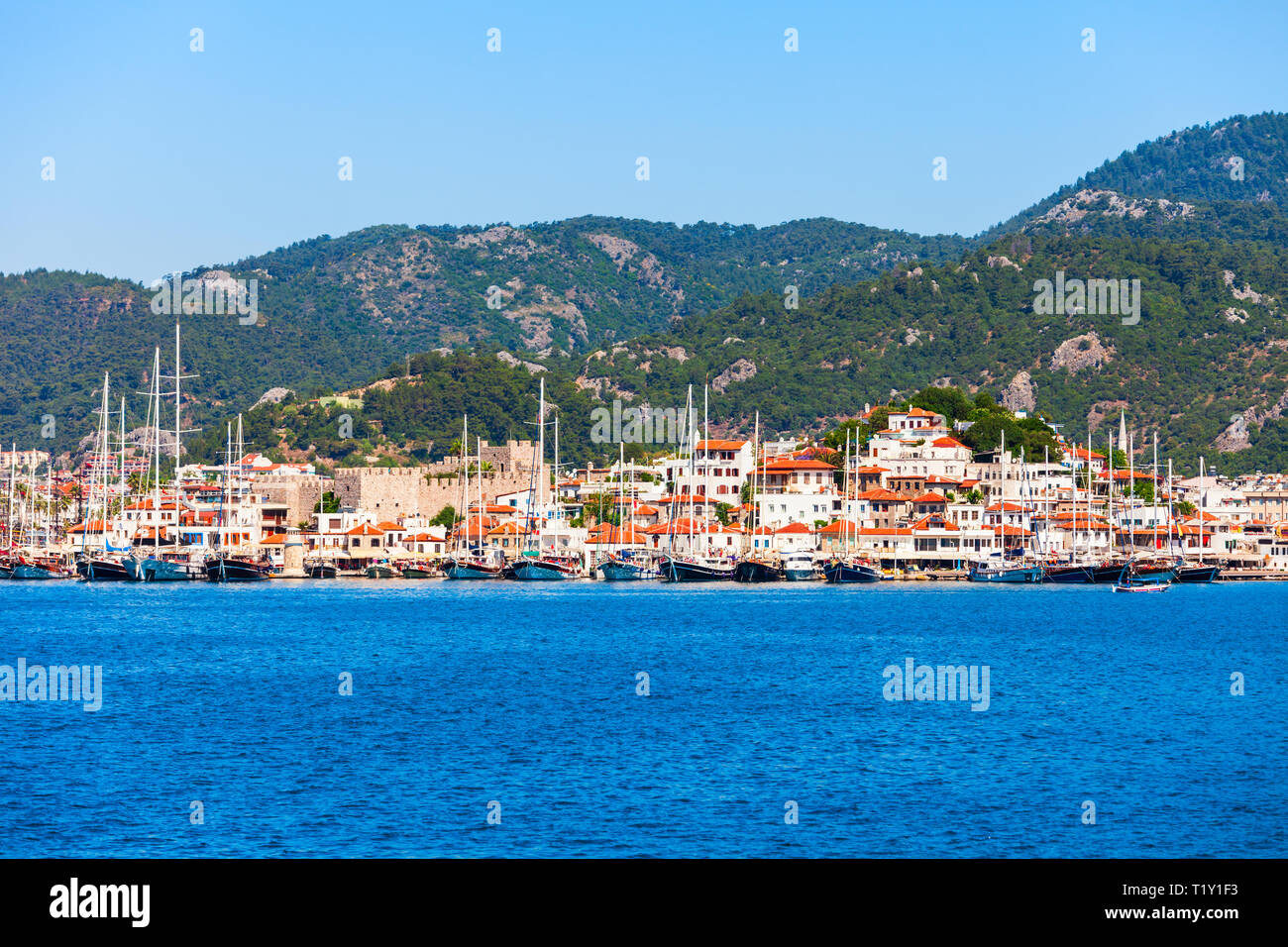 Marmaris Castle aerial panoramic view, located in Marmaris city in ...
