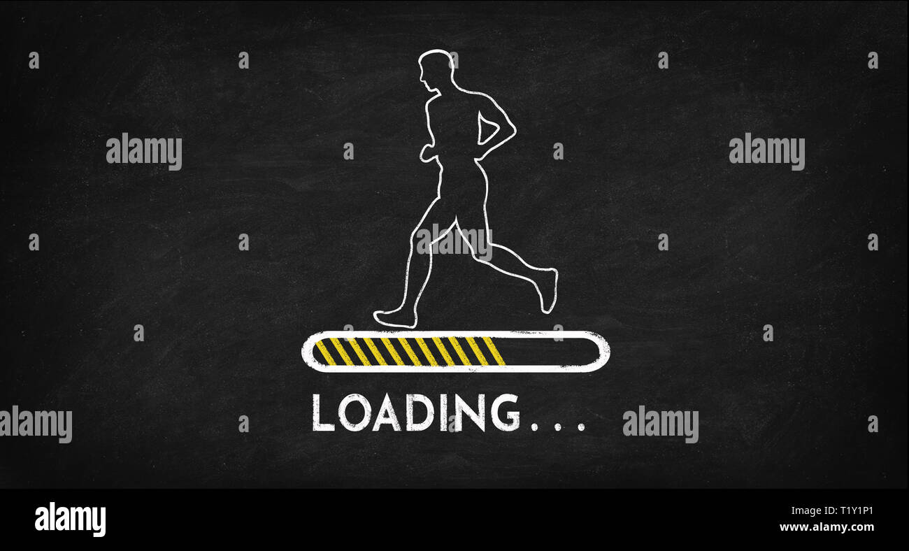 Designing a young man running on a loaded symbol and waiting to be ...