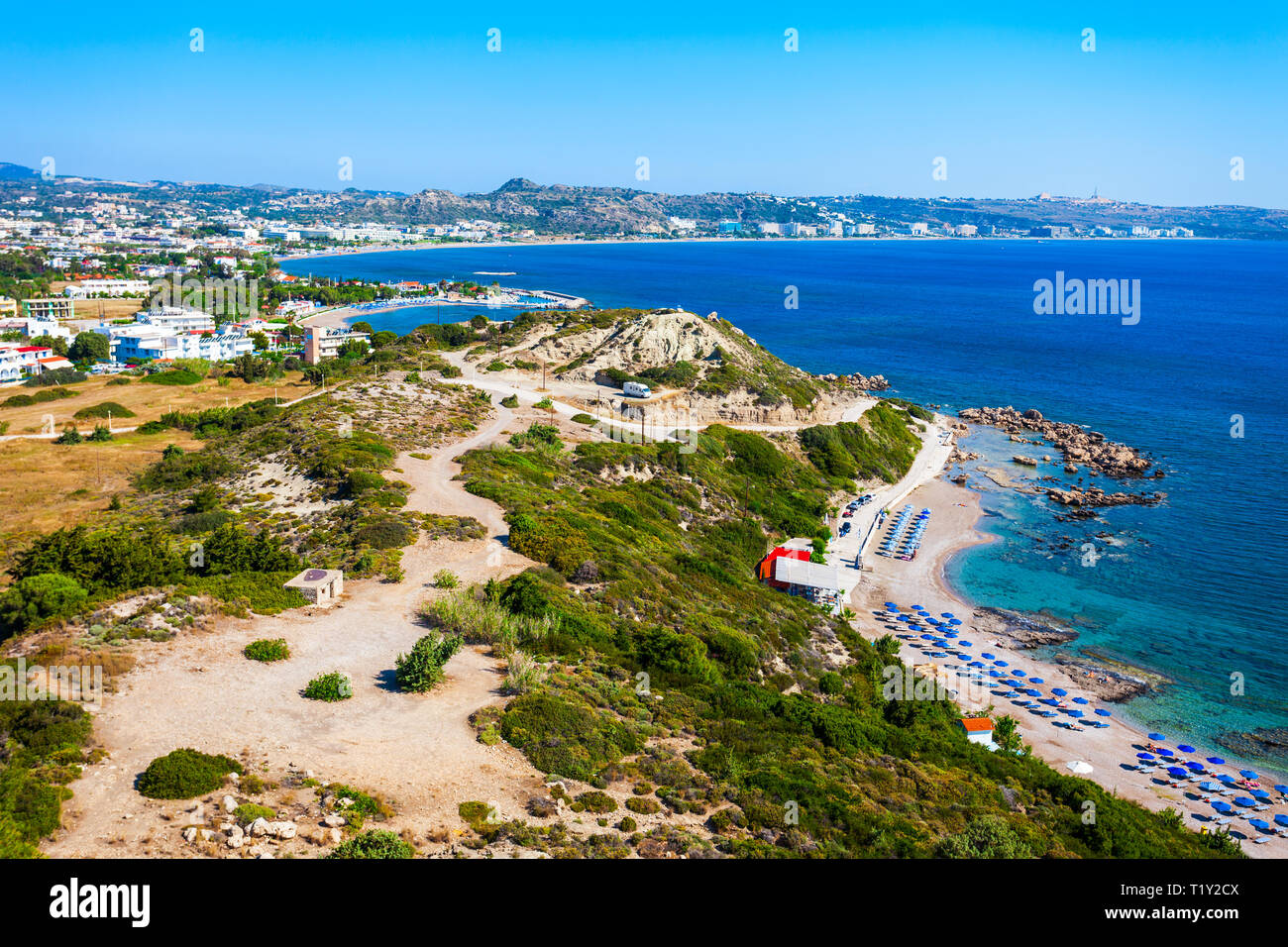 Faliraki beach aerial panoramic view in Rhodes island in Greece Stock ...