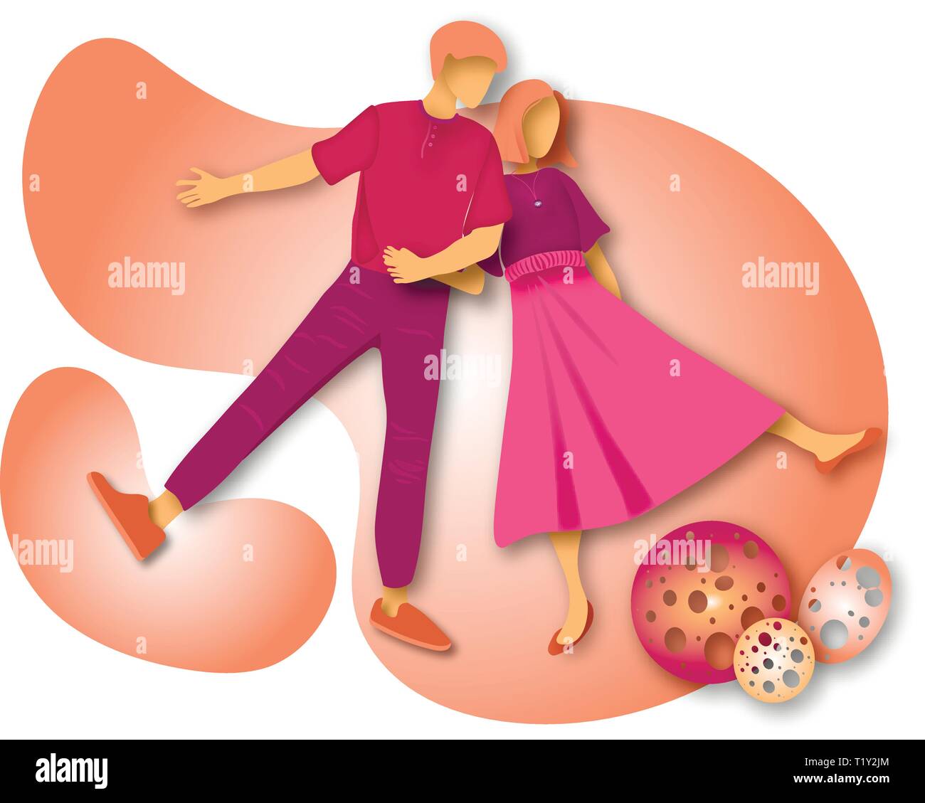 Happy walking couple on white background. A man and a woman. Vector ...