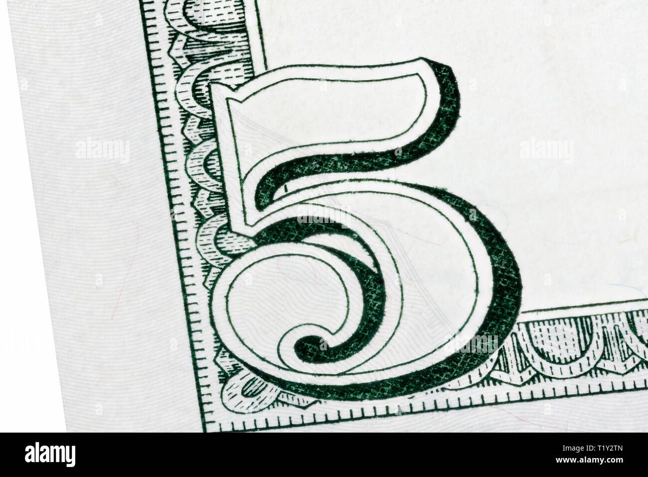 Detail of U.S. five dollar bill, isolated end stacked Stock Photo - Alamy
