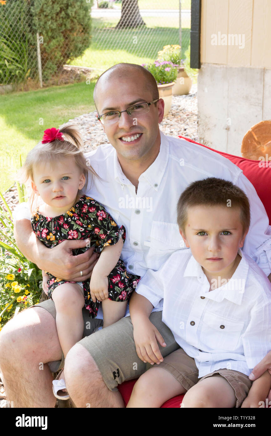 Proud Father with His Two Children, MT, USA Stock Photo - Alamy