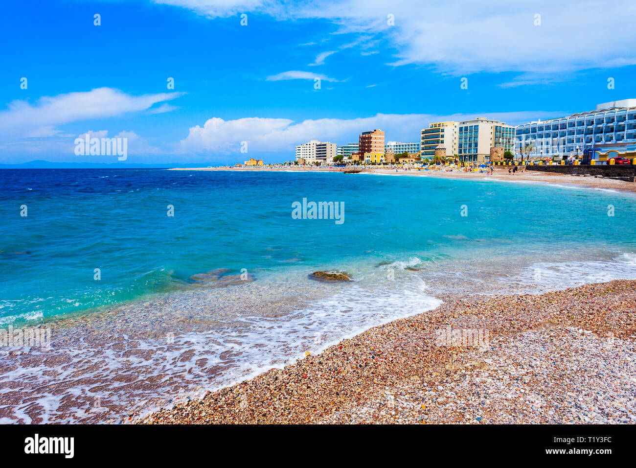 Rhodes city beach aerial panoramic view in Rhodes island in Greece ...