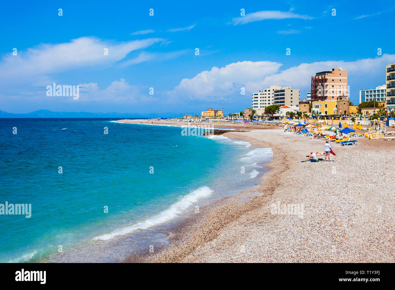 Rhodes city beach aerial panoramic view in Rhodes island in Greece ...
